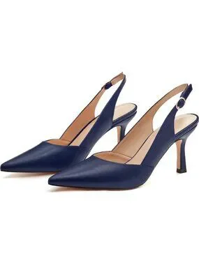 Shoes | Womens Slingback Kitten Heels Closed Navypu Toe Backless Dress ...